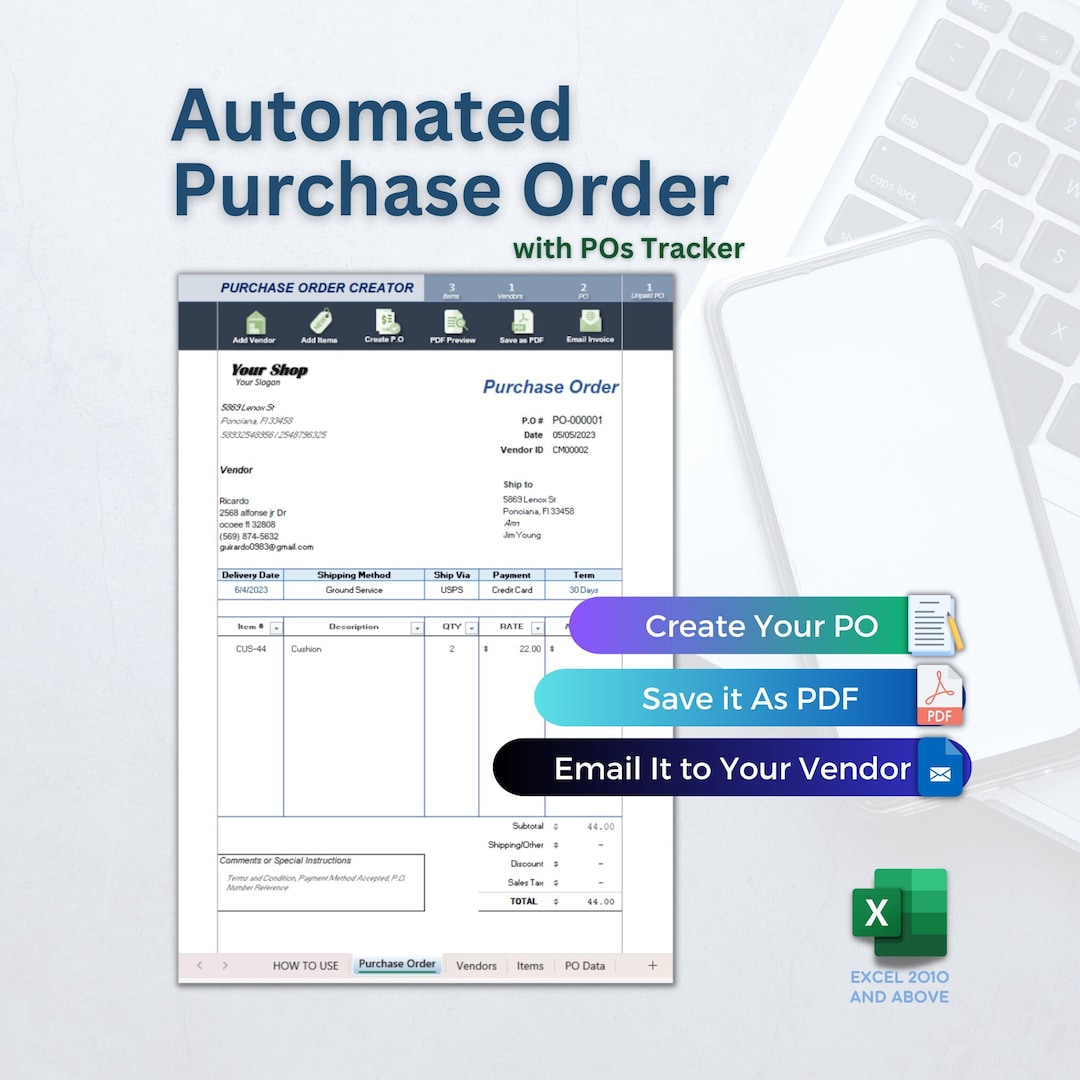 Purchase Order Tracker Spreadsheet | Purchase Order Creator | Purchase ...
