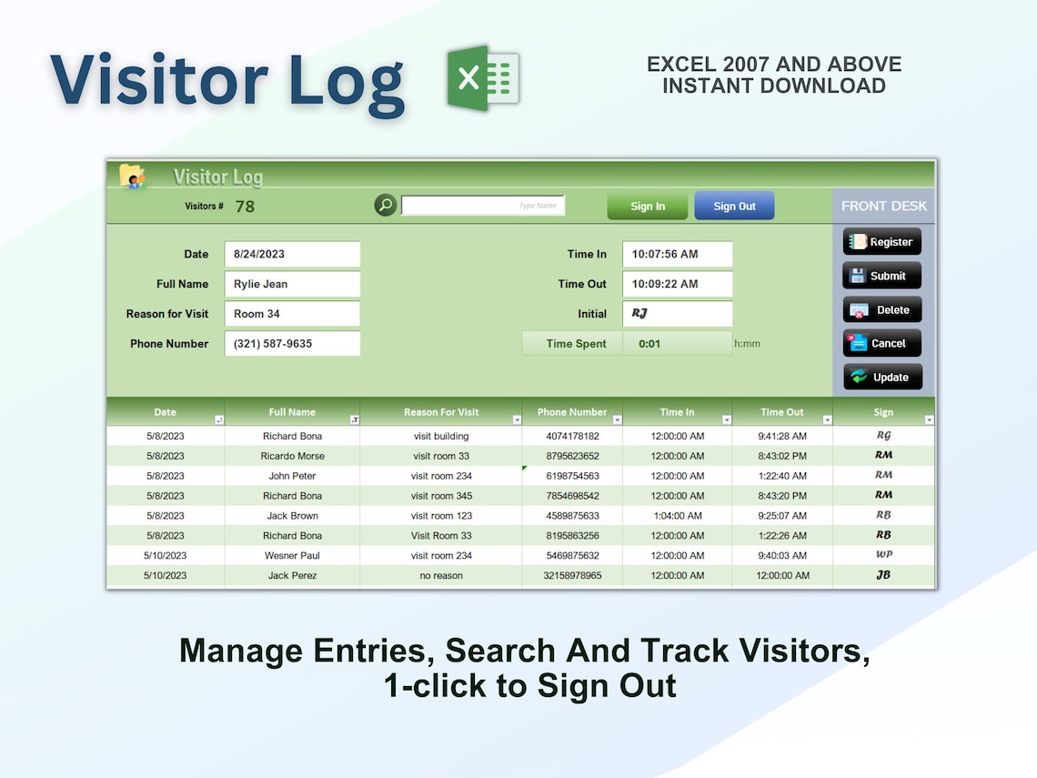 Printable Visitor Log Sheet, Visitor Tracker Template, Planner Excel Spreadsheet, Digital ...