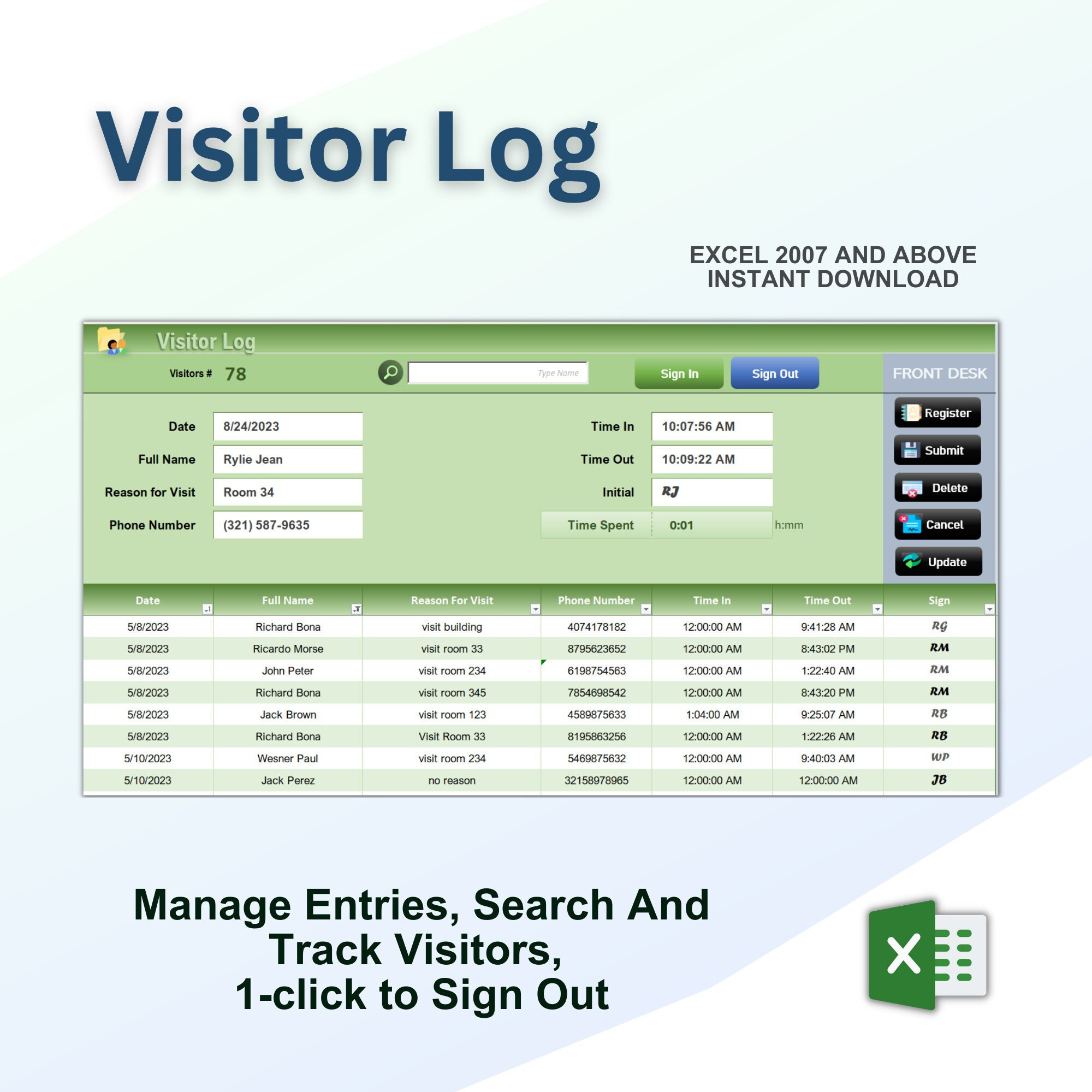 Visitor Log Template Excel