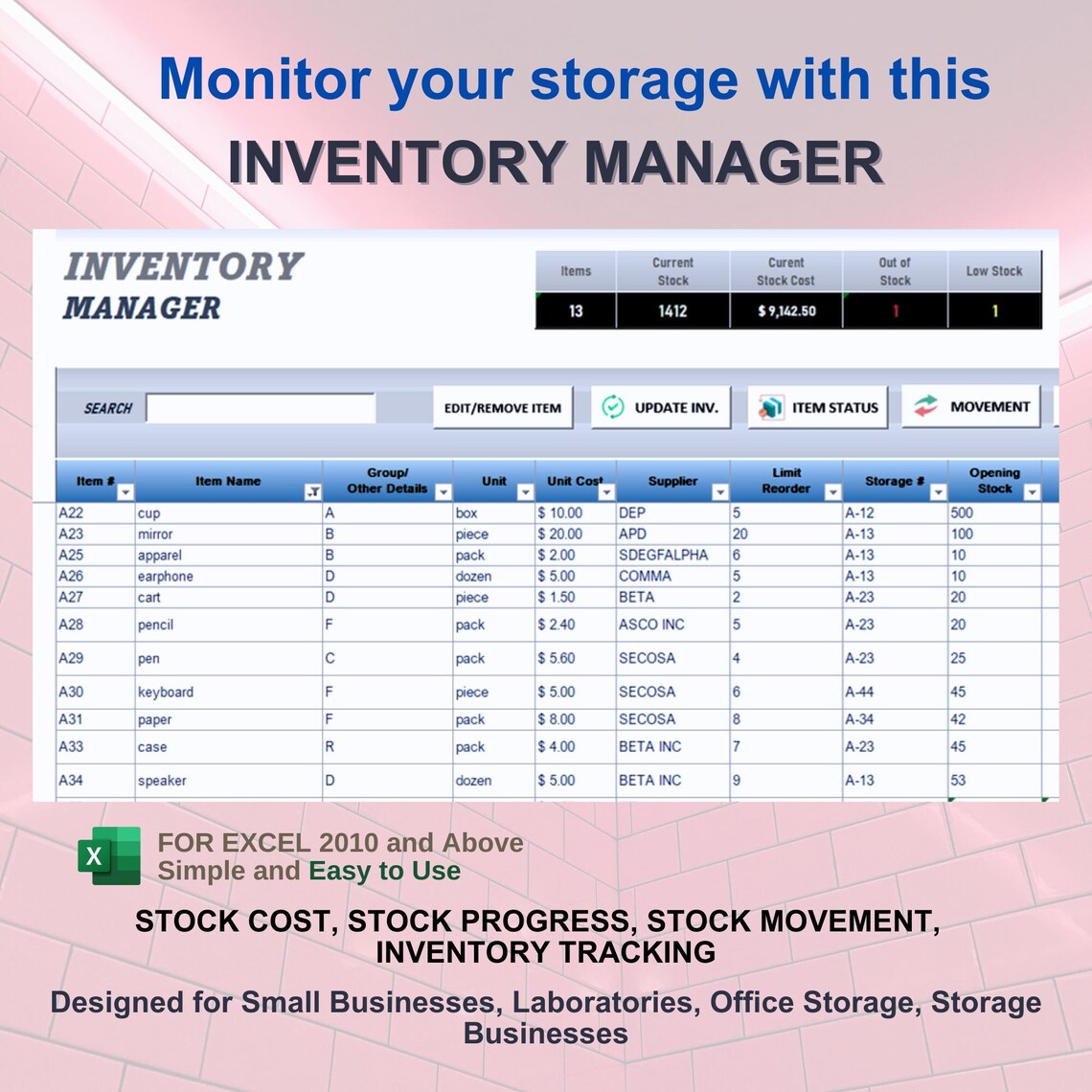 Inventory Tracker Template Spreadsheet Inventory Storage - Etsy