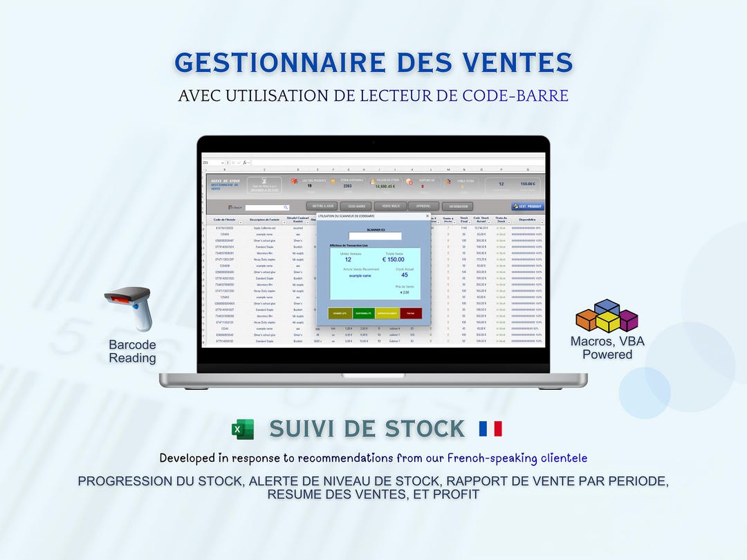 French Inventory Management Excel Template With Barcode - Etsy UK