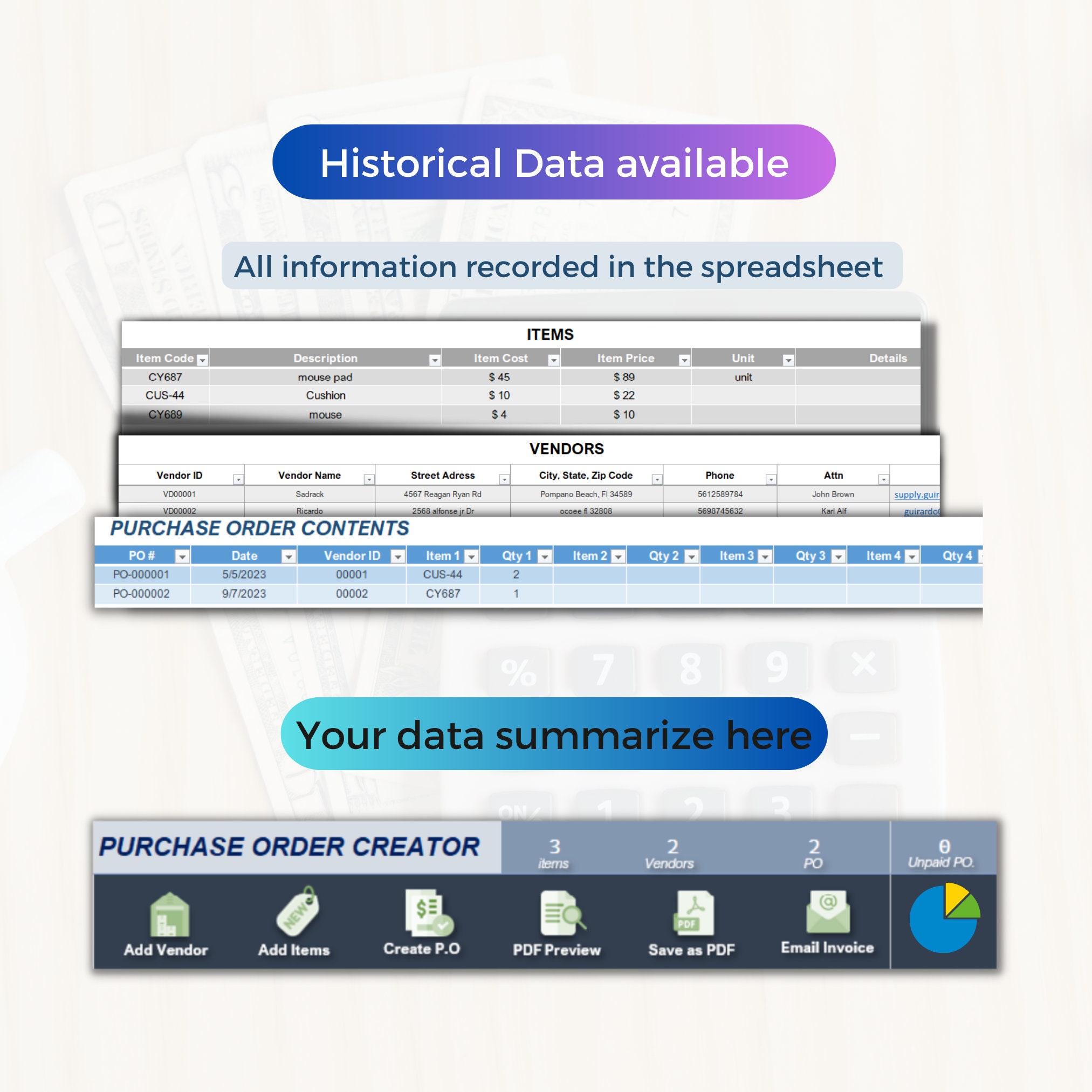 Purchase Order Tracker Spreadsheet: Modern PO Template With Email ...