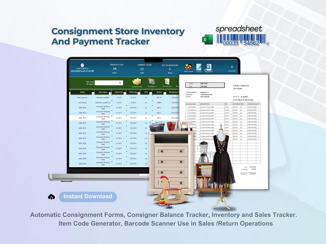 Consignment Store Inventory Tracker: Excel Spreadsheet, Barcode ...