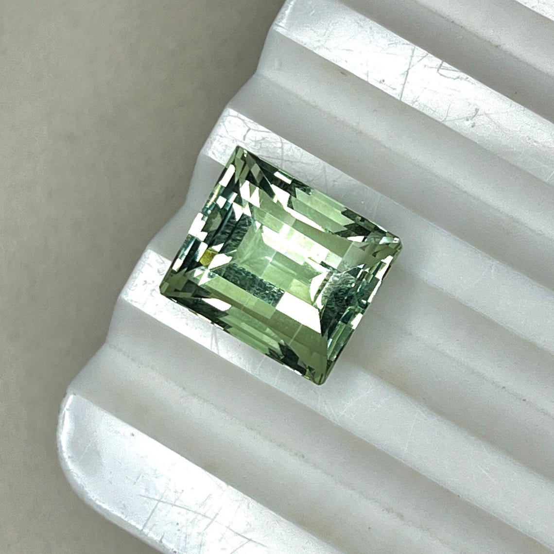 Rare Pixel Cut Green Amethyst | 8.20 Ct Custom Faceted Stone | 12.2x10 ...