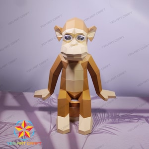 Papercraft Monkey PDF, SVG Template for Cricut Project - DIY Monkey Paper Craft, Origami, Low ...