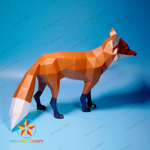 Low Poly Fox Walking 3D Papercraft PDF, SVG Template for Creating 3D ...