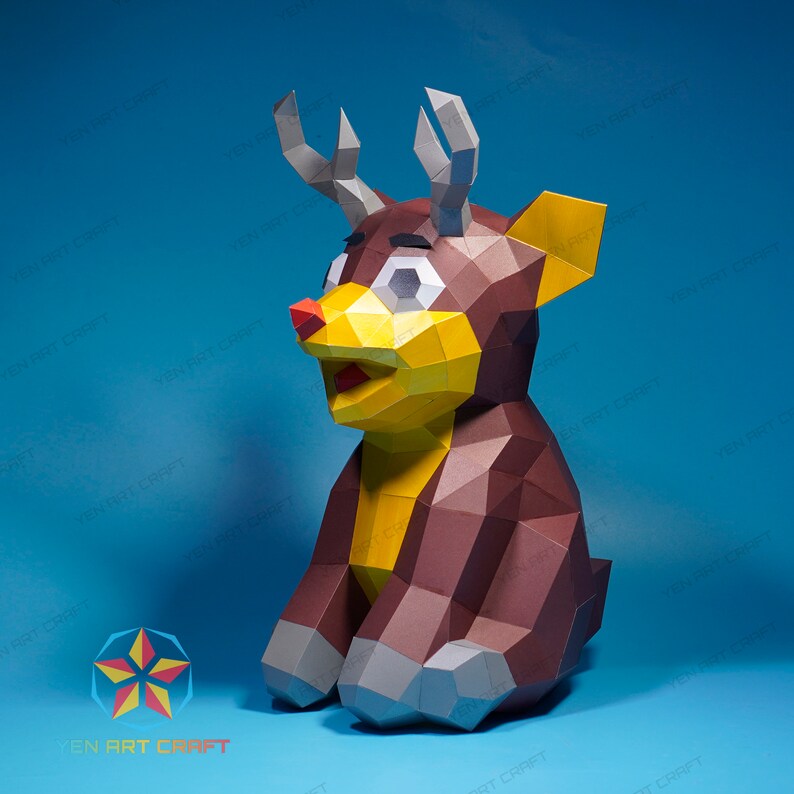 Papercraft 3D Reindeer Sitting Paper Craft PDF, SVG Template for Cricut ...