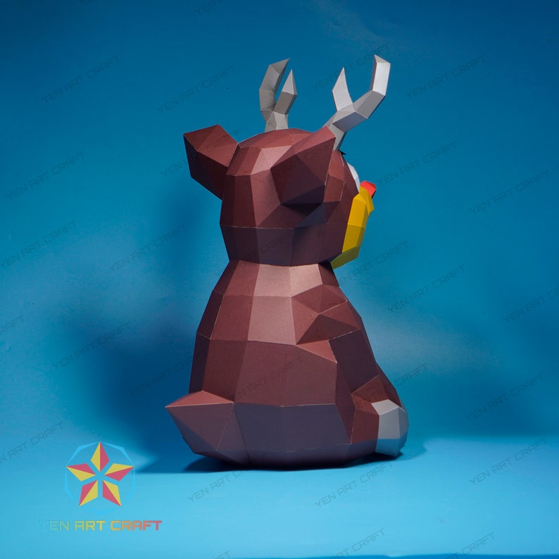 Papercraft 3D Reindeer Sitting Paper Craft PDF, SVG Template for Cricut ...