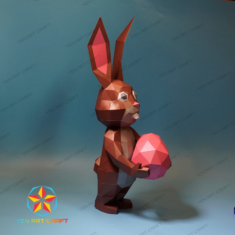 DIY Rabbit Holding Easter Eggs, Bunny Papercraft PDF, SVG Template Low ...