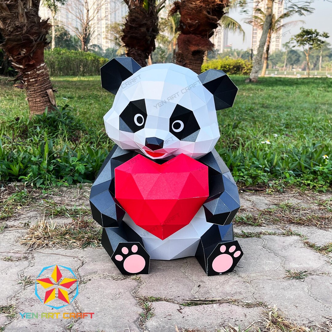 Panda With Heart Papercraft SVG, Studio, PDF Template for Cricut ...