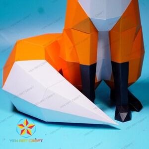 Low Poly Fox Sitting 3D Papercraft PDF, SVG Template for Creating 3D ...