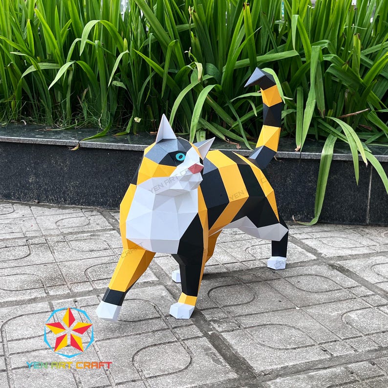 Modèle papercraft chat calicot : chat calicot bricolage low poly ...