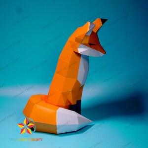 Low Poly Fox Sitting 3D Papercraft PDF, SVG Template for Creating 3D ...