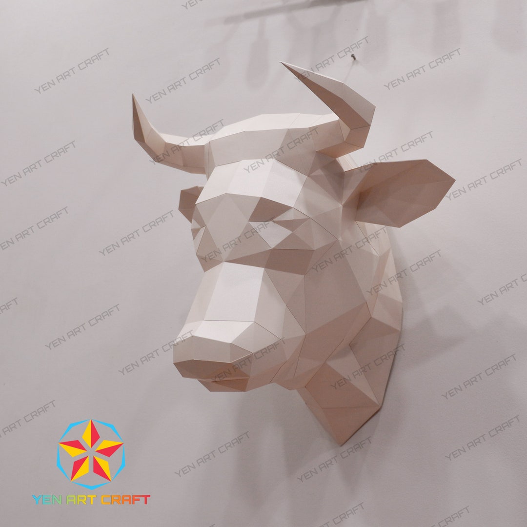 Papercraft Bull Head PDF, SVG Template for Cricut Project - DIY Bull ...