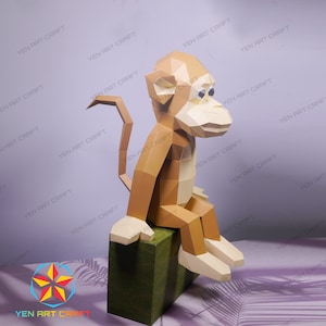 Papercraft Monkey PDF, SVG Template for Cricut Project - DIY Monkey Paper Craft, Origami, Low ...