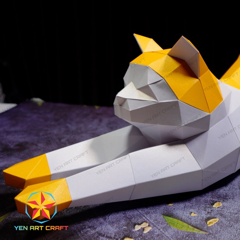 Papercraft Cat Stretching PDF, SVG Template for Cricut Project - DIY ...