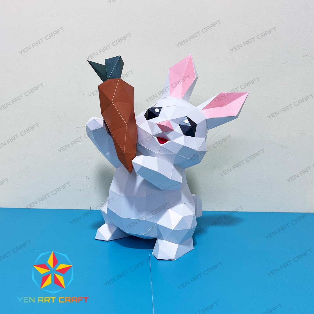 Cute Bunny With Carrot Papercraft SVG, Studio, PDF Template for Cricut ...