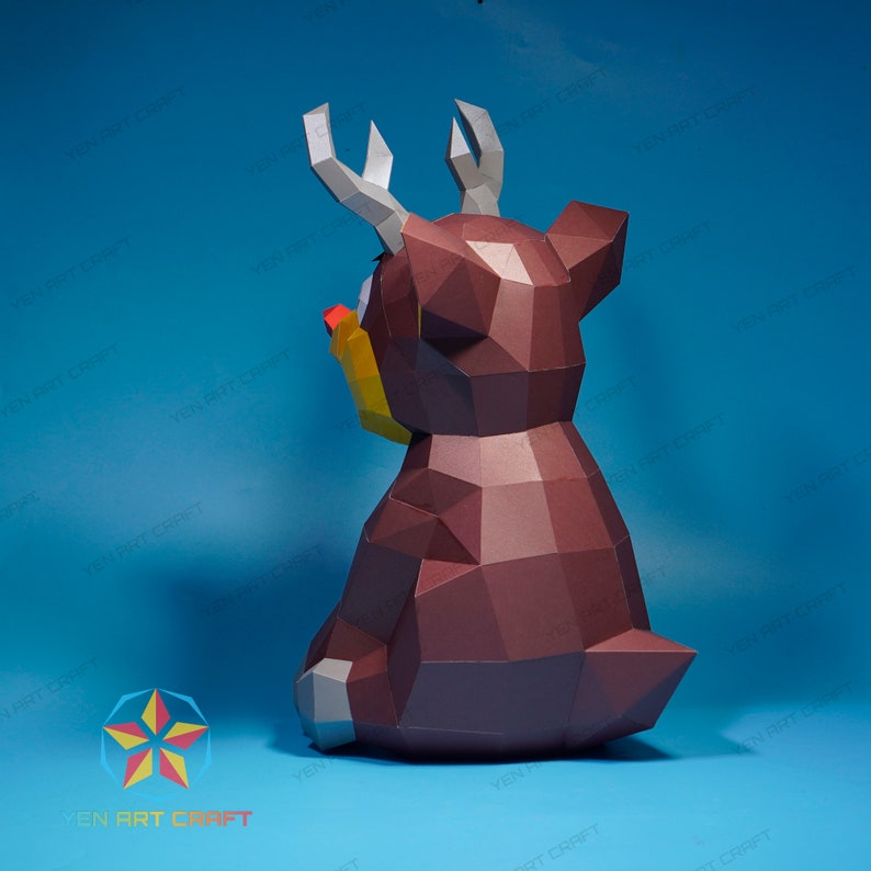 Reindeer Papercraft 3D Rudolph Sitting Paper Craft PDF SVG - Etsy