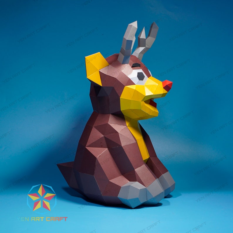 Reindeer Papercraft 3D Rudolph Sitting Paper Craft PDF SVG - Etsy