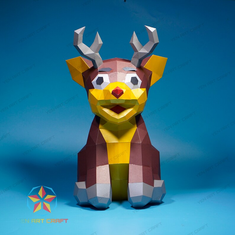 Reindeer Papercraft 3D Rudolph Sitting Paper Craft PDF SVG - Etsy