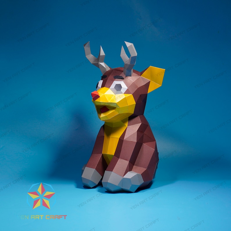 Reindeer Papercraft 3D Rudolph Sitting Paper Craft PDF SVG - Etsy