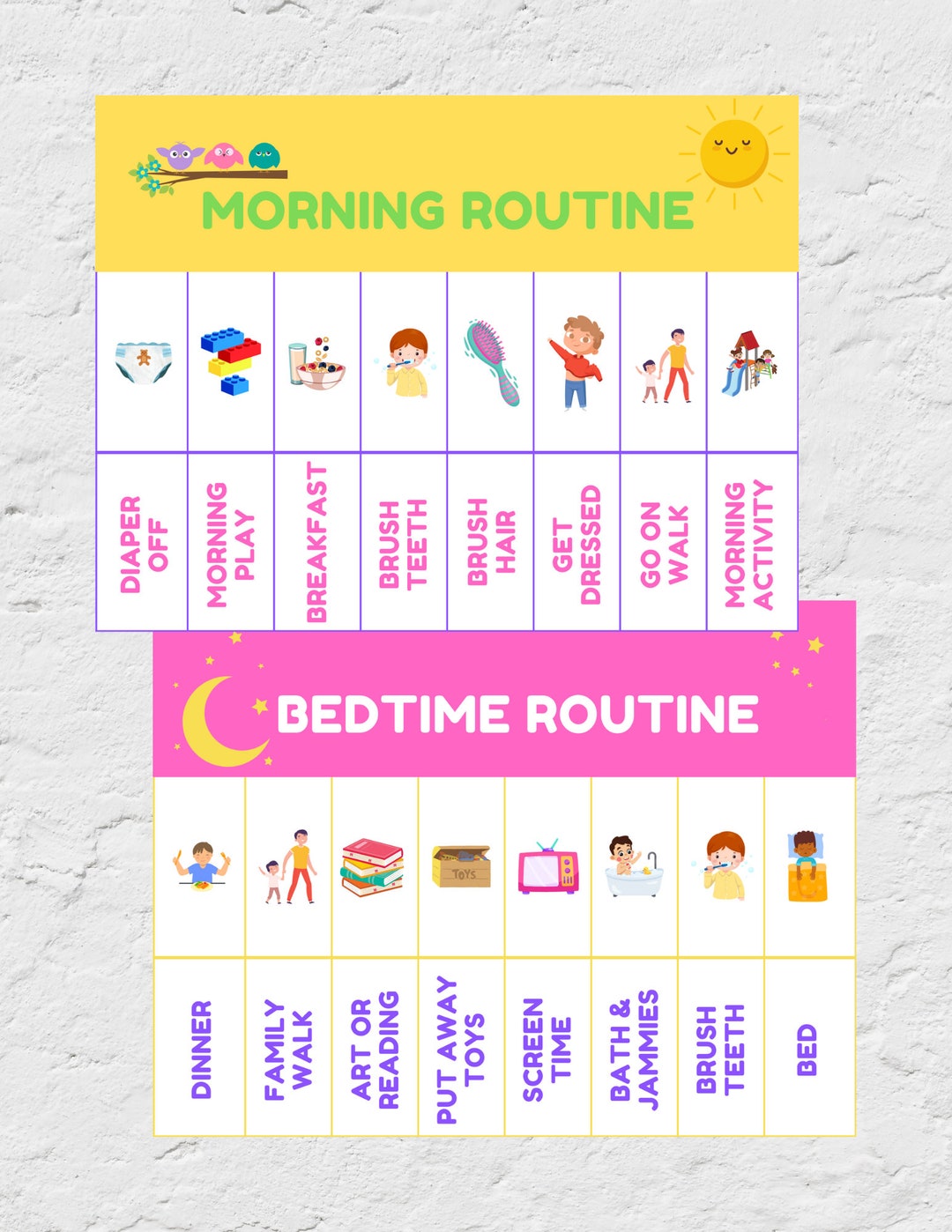 TODDLER ROUTINE CHART | Montessori Morning & Bedtime Routine Chart ...