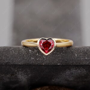Heart Shape Lab Created Ruby Engagement Ring 18K Yellow Gold Unique ...