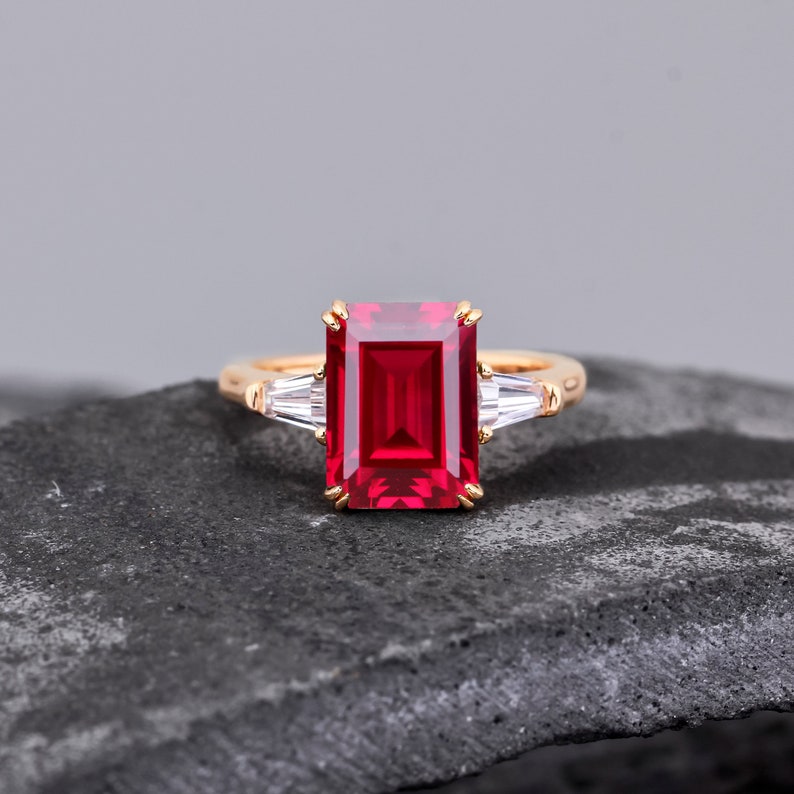 Emerald Cut Lab Created Ruby Engagement Ring for Women - Etsy