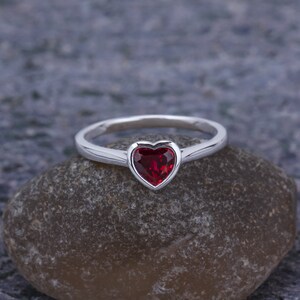 Heart Cut Lab Created Ruby Engagement Ring 925 Sterling Silver Unique ...