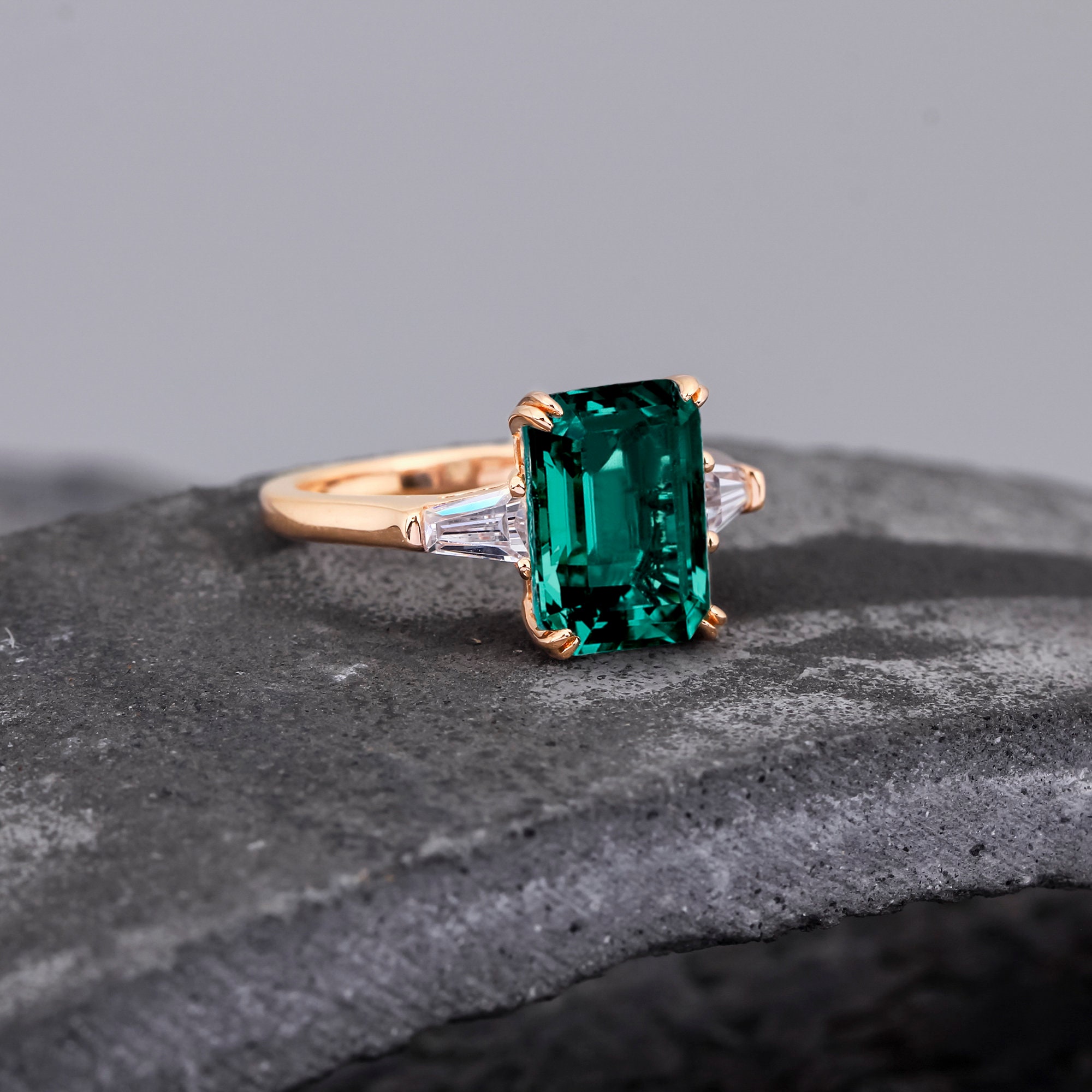 Engagement Ring Handmade Emerald Cut Lab Created Emerald 925 - Etsy