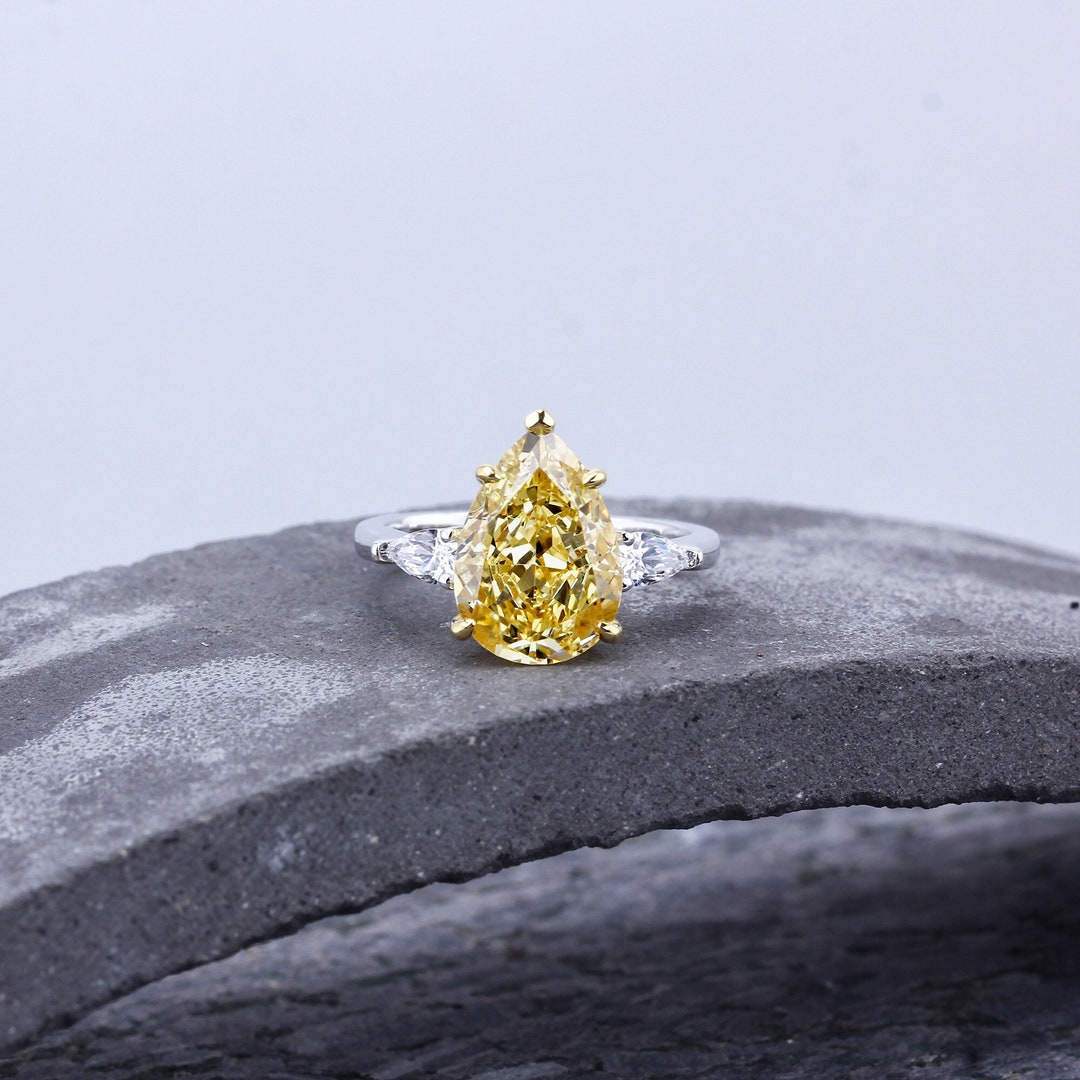5.0CT Pear Cut Yellow CZ Diamond 925 Sterling Silver Ring for Women ...
