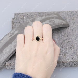 18K Solid Gold Oval Cut Natural Black Onyx Ring Handmade Engagement ...