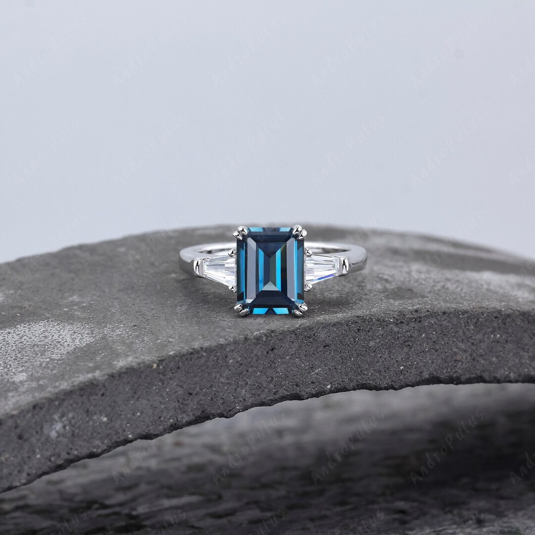 Emerald Cut Natural London Blue Topaz 925 Sterling Silver Ring for ...