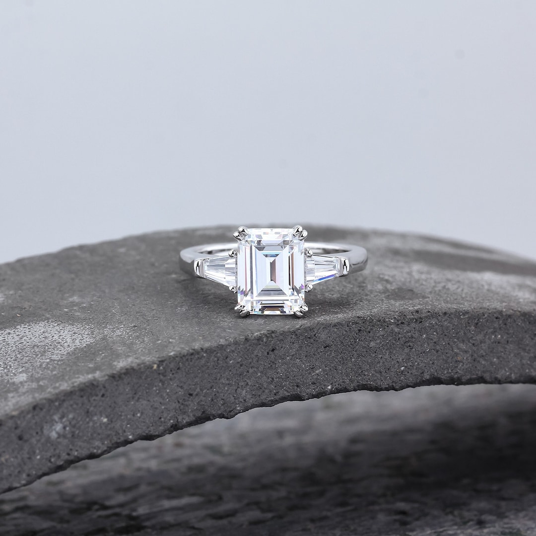 3.0CT Emerald Cut Cubic Zirconia 925 Sterling Silver Ring for Women ...