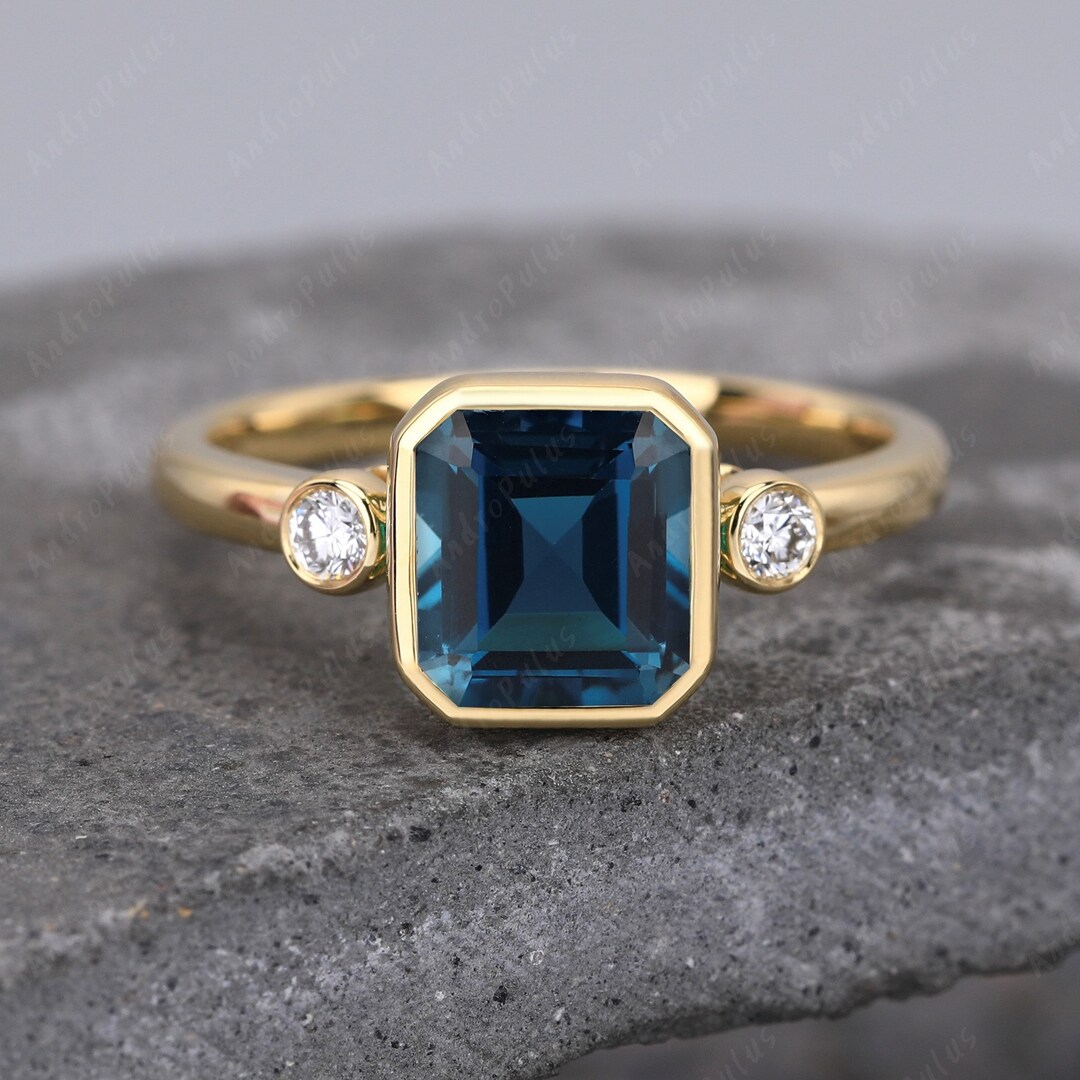 Emerald Cut Natural London Blue Topaz Ring Handmade Gemstone Ring ...