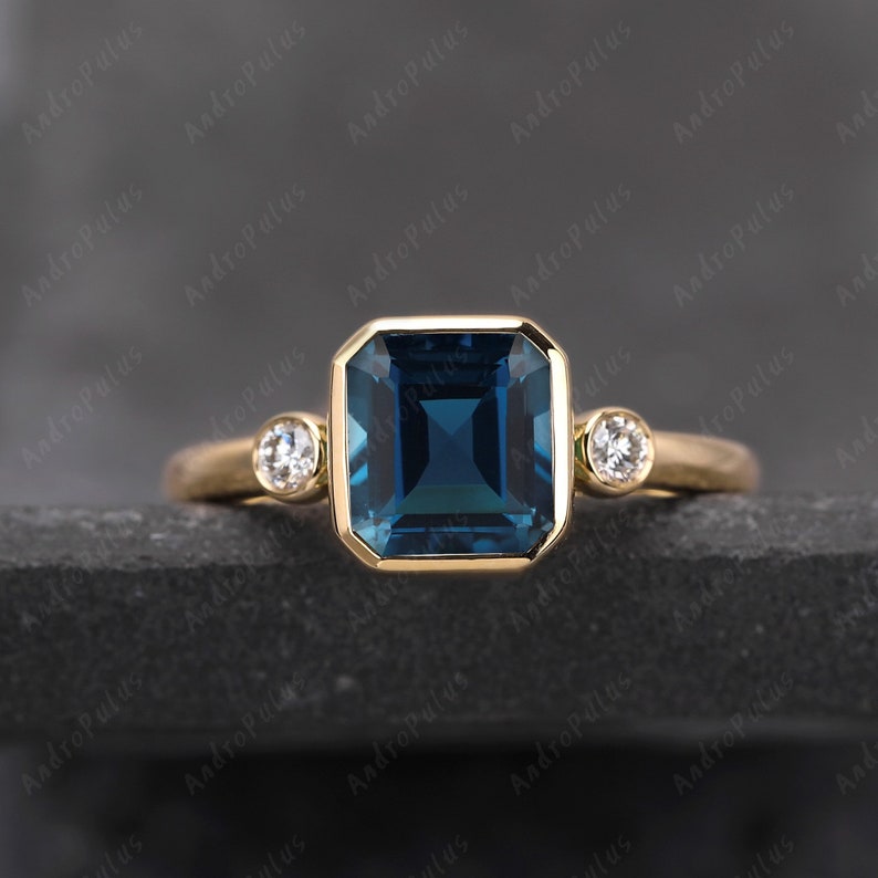 Emerald Cut Natural London Blue Topaz Ring Handmade Gemstone Ring ...