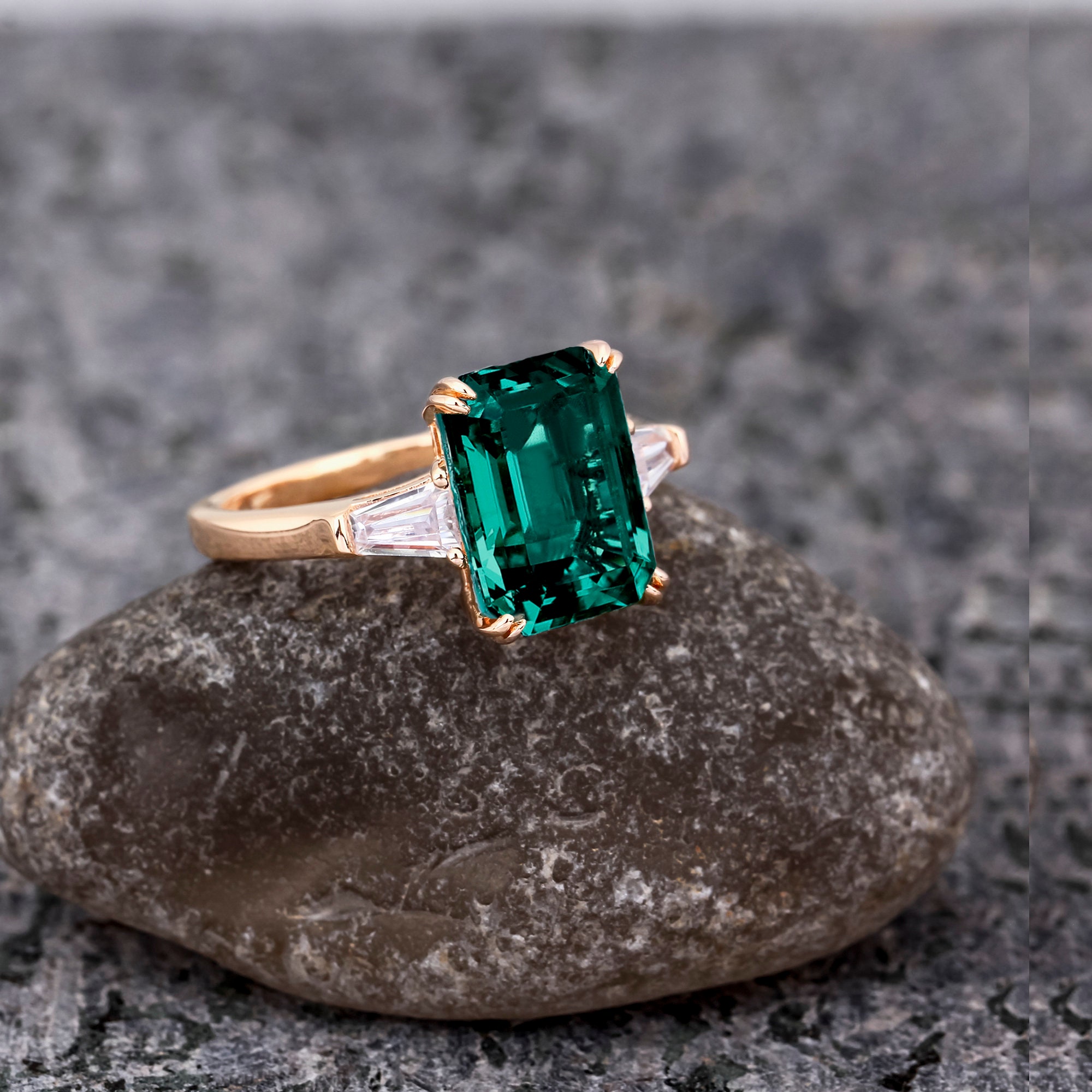 Engagement Ring Handmade Emerald Cut Lab Created Emerald 925 - Etsy