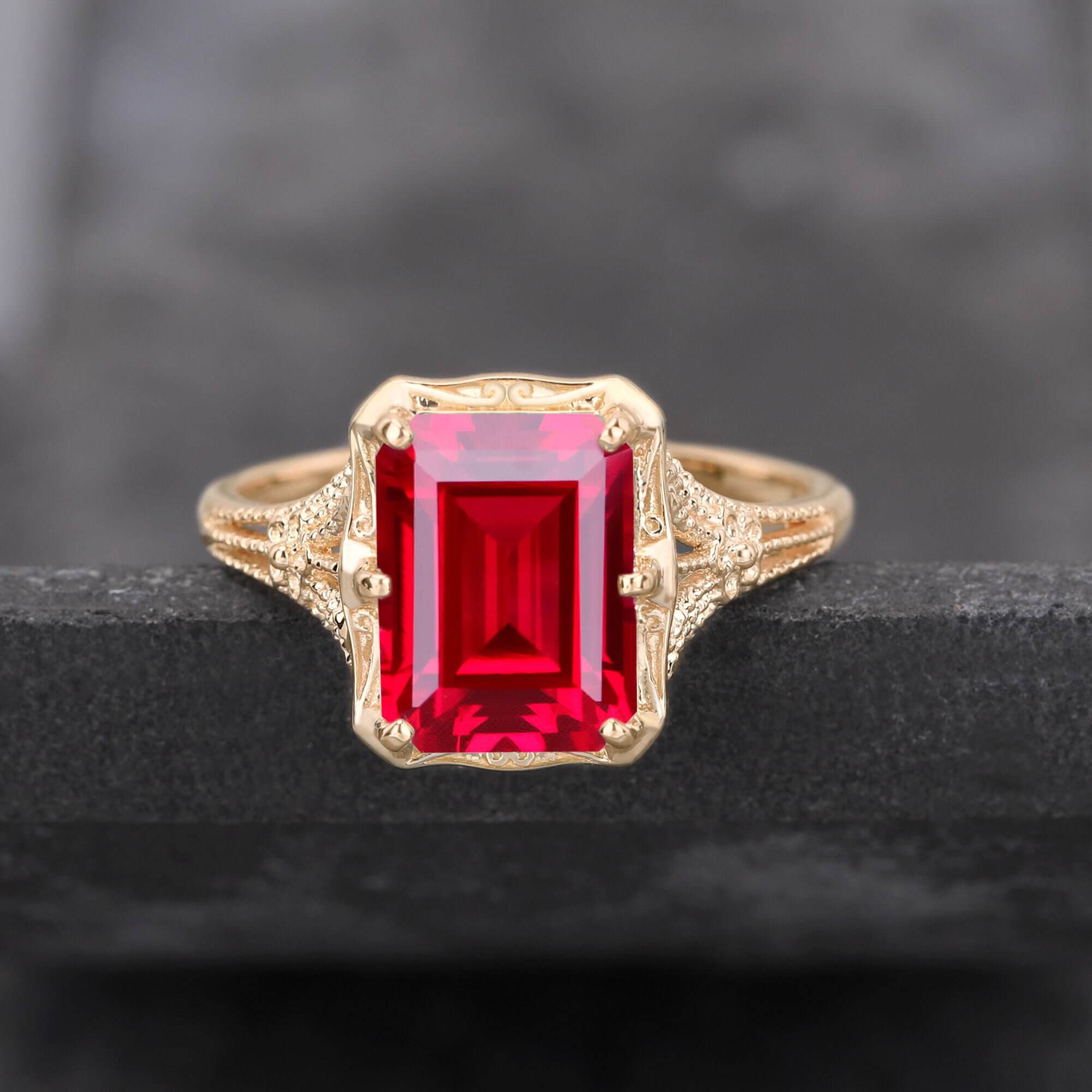 3.0CT Emerald Cut Red Ruby 925 Sterling Silver Ring for Women Royal ...