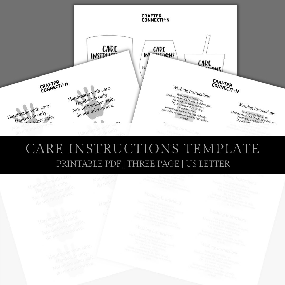 Care Instruction PDF Template | Craft Business | Care Instruction ...