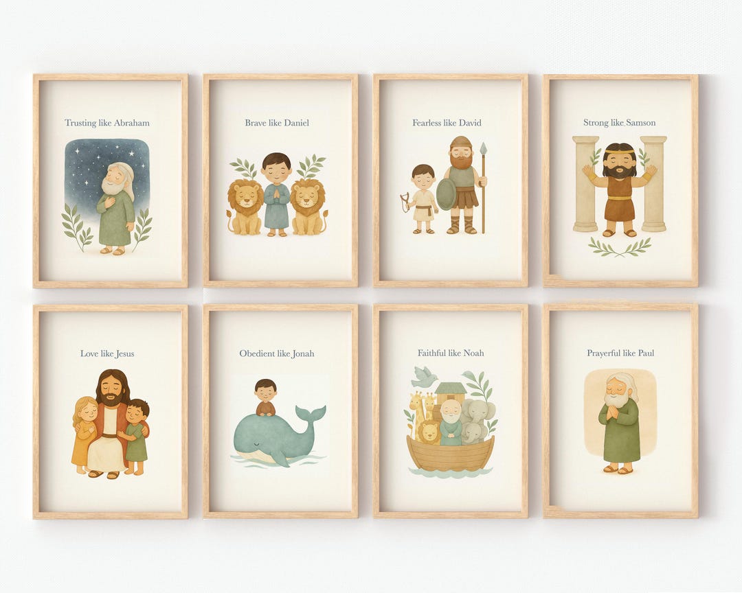 Bible Heroes Nursery Wall Art Set | Christian Boy Room Decor ...