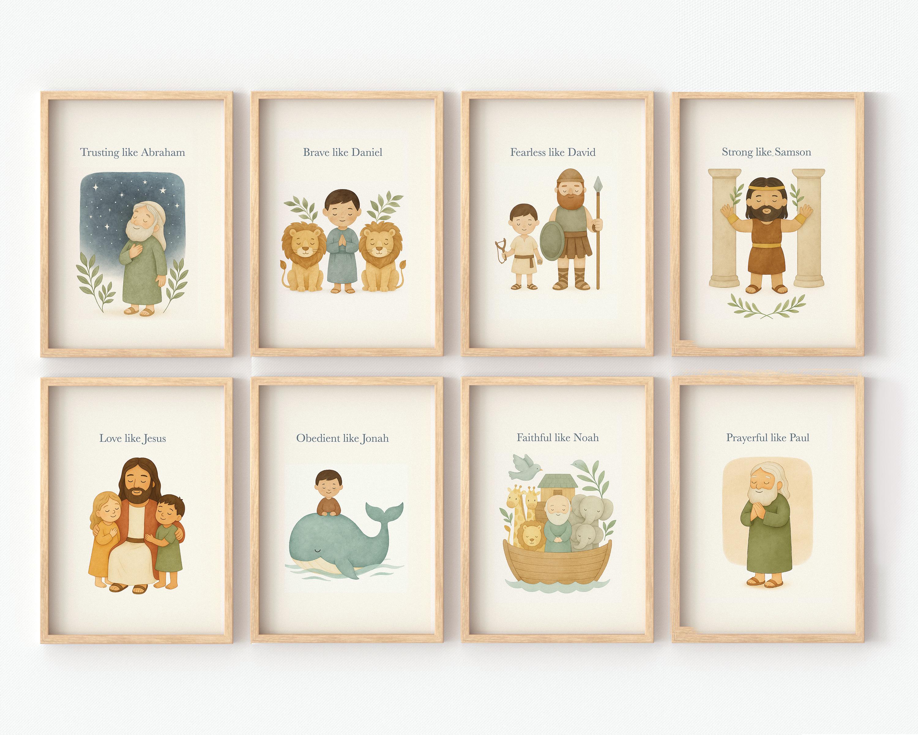 Bible Heroes Nursery Wall Art Set | Christian Boy Room Decor ...