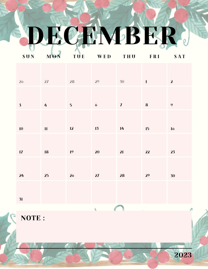 2023 Themed Printable Cute Calendar - Etsy