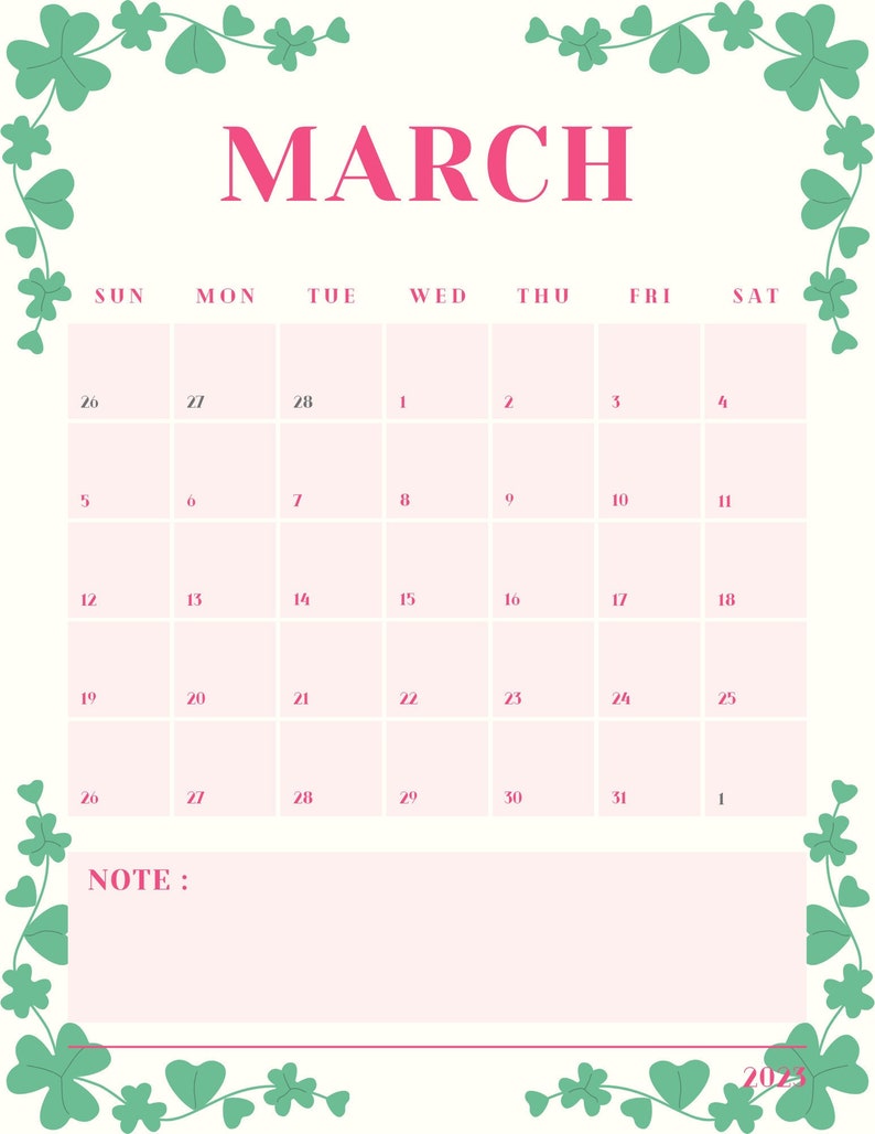 2023 Themed Printable Cute Calendar - Etsy