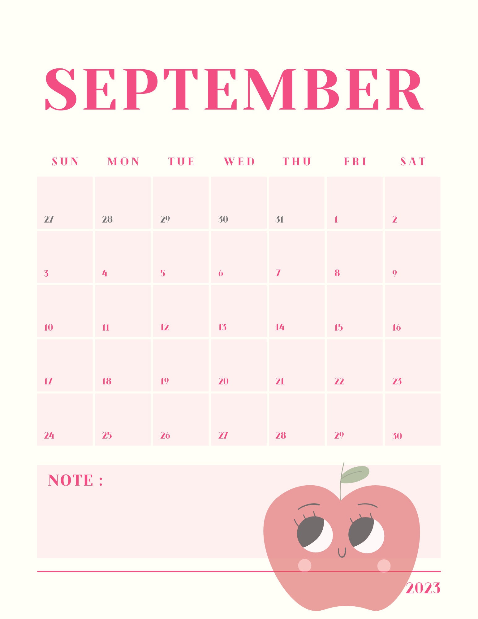 2023 Themed Printable Cute Calendar - Etsy