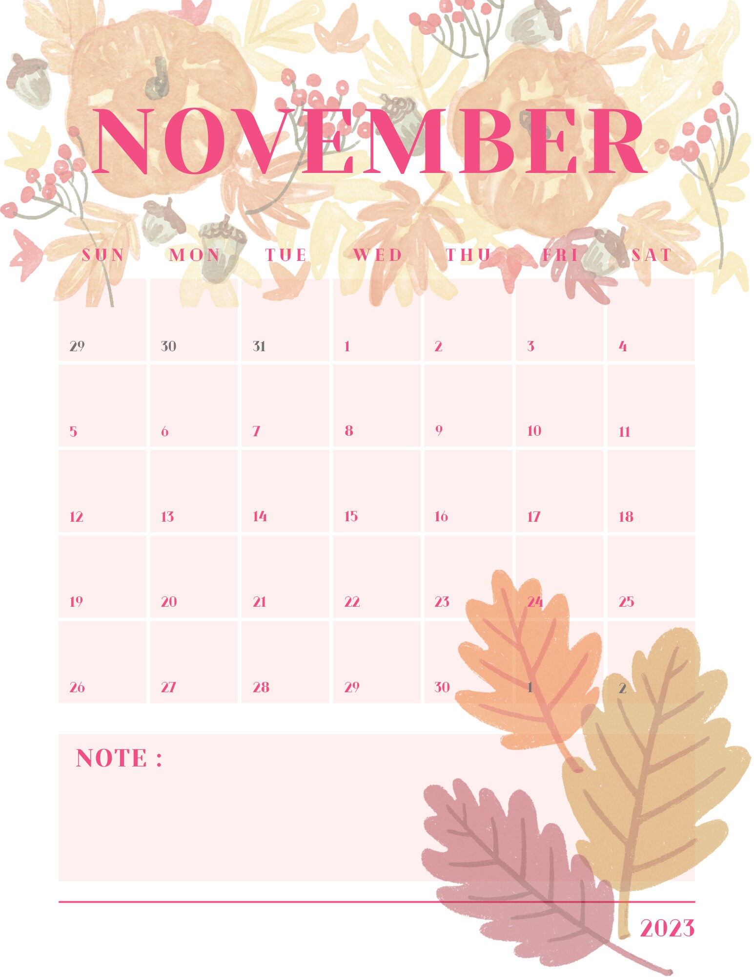 2023 Themed Printable Cute Calendar - Etsy