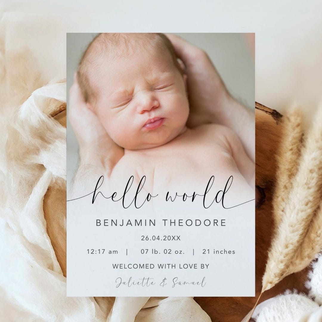 Newborn Baby Announcement TEMPLATE With Photo, Neutral Birth ...