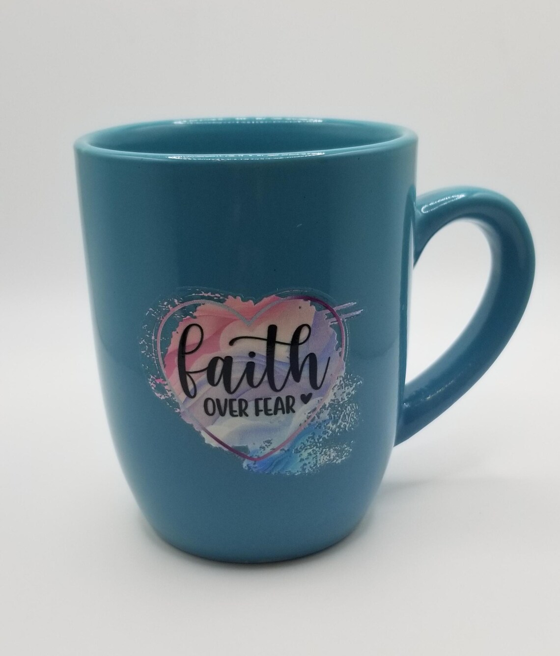 Faith Over Fear" Teal Blue Mug - Inspirational Christian Gift - Etsy