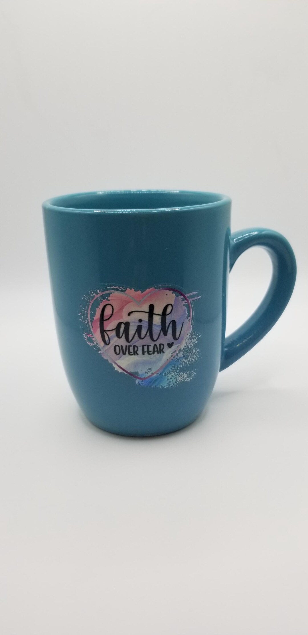 Faith Over Fear" Teal Blue Mug - Inspirational Christian Gift - Etsy