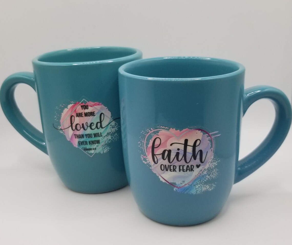 Faith Over Fear" Teal Blue Mug - Inspirational Christian Gift - Etsy