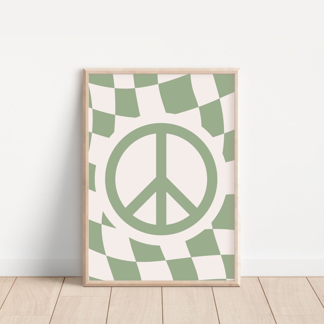 Green Checkered Peace Boy Room Wall Art - Etsy
